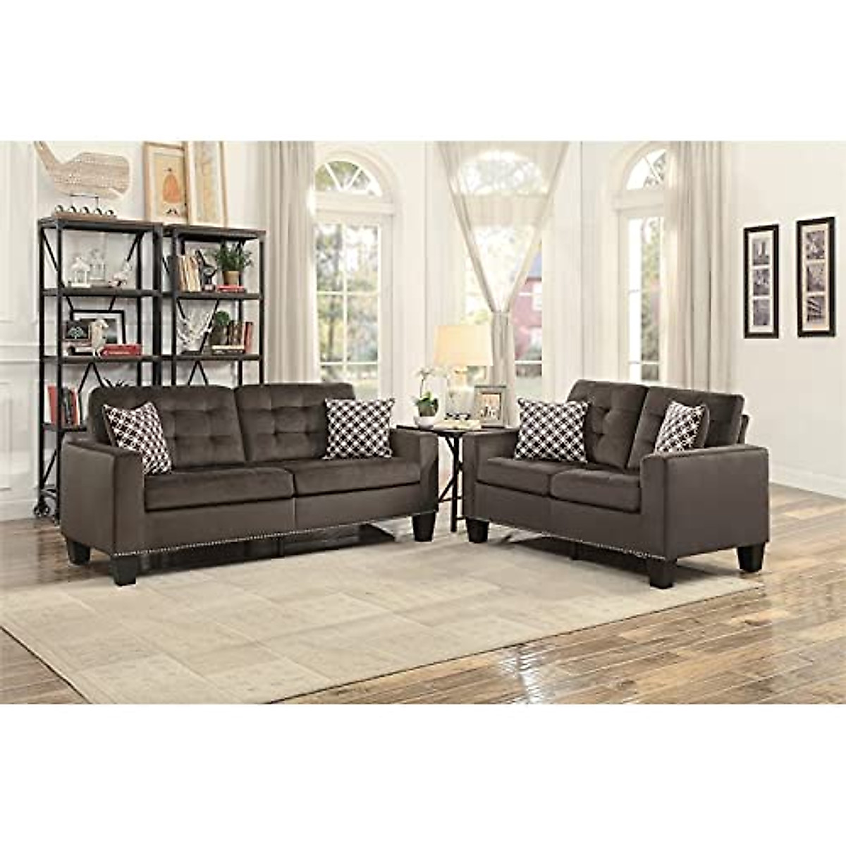 Pemberly Row 18.5" Contemporary Microfiber Upholstered Tufted Sofa in Chocolate