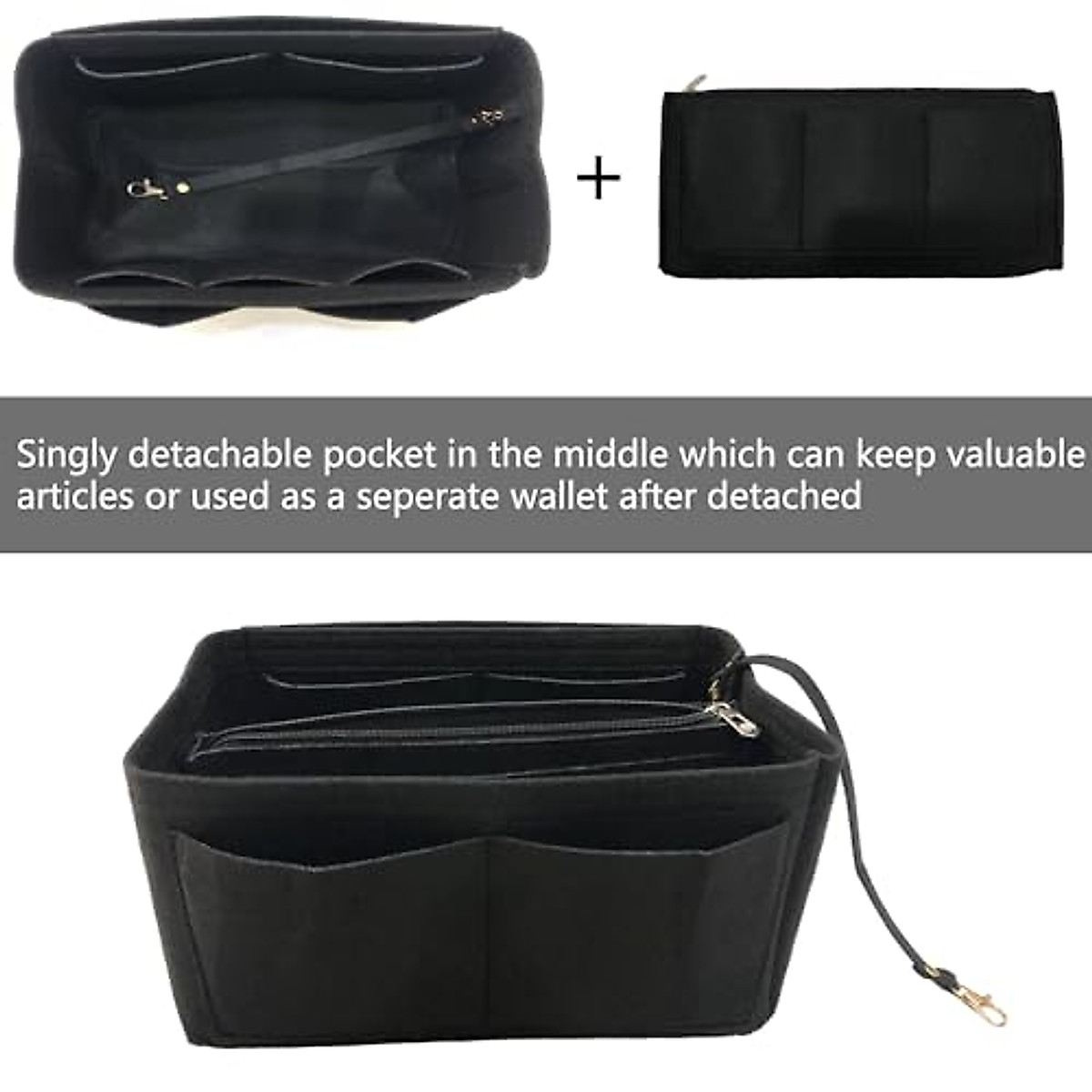 Lmeison Purse Organizer Insert for Handbags, Tote Bag Organizer with Zipper, Purse Insert for Marc Jacobs, Neverfull Mm Speedy and More, Black, Medium