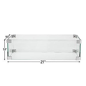 COSIEST Wind Guard Fence, Rectangle Tempered Glass Shield for Outdoor Fire Pit Table, 21x9.5x5.5 inches