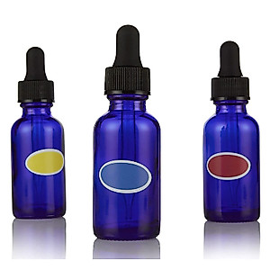 Juvale 12 Pack Dropper Bottles, 1oz Glass Bottles with Glass Eye Droppers, 94 Labels, Empty Tincture Bottles for Essential Oils & More Liquids, Cobalt Blue