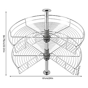 Fetcoi 2 Tier Kidney Chrome Lazy Susan, 28” Kitchen Base Cabinet Corner Organizer, 270° Rotating Blind Corner Wire Cabinet Mounted Rotating Storage Rack for Kitchen Storage