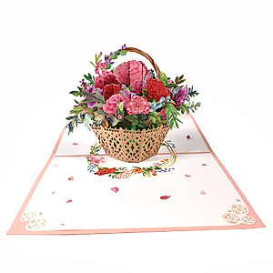 GREETING ART Flower Basket Pop Up Card, 8x6 – 3D Birthday Card for Mom, Mother's Day Card,Pop Up Flower Greeting Cards for Wife, Paper Flower Card, Thank You Card, Appreciation Card