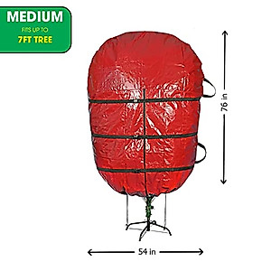 ProPik Upright Christmas Tree Storage Bag - Fits 7.5 Ft. Xmas Tree - Heavy Duty Polyethylene, Waterproof Bag for Christmas Tree Storage - Reusable, Adjustable, Zipper Closure, Ergonomic Handles for Transportation (7.5ft, Red)
