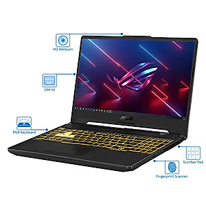 ASUS TUF F15 144Hz Gaming Laptop, 15.6" FHD, Intel Core i5-10300H, 16GB RAM, 512GB NVMe SSD, NVIDIA GeForce GTX 1650, RGB Backlit Keyboard,Windows 10 Home