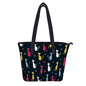 Cute Color Cats Pattern Women's Tote Bag PU Leather Shoulder Bag Handbags Purse For Work Shopping Travel