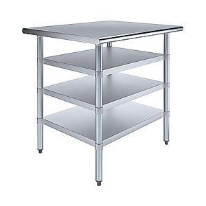AmGood Stainless Steel Work Table with 3 Shelves | Metal Utility Table | Commercial & Residential NSF Utility Table (36" Long x 30" Deep)