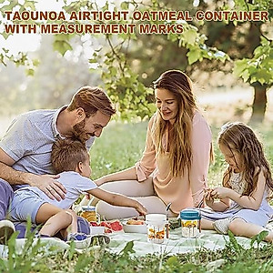 TAOUNOA 9 Pack Overnight Oats Container, 12oz Glass Overnight Oats Containers with Lids and Spoon 350ml Colorful Mason Jars with Lids with Measurement Marks
