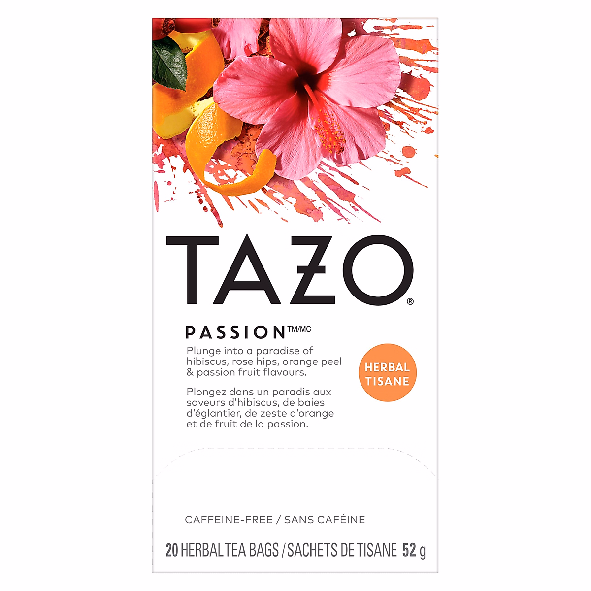 TAZO Passion Herbal Tea Bags, Hot or Iced, Caffeine Free, 20 Total Tea Bags