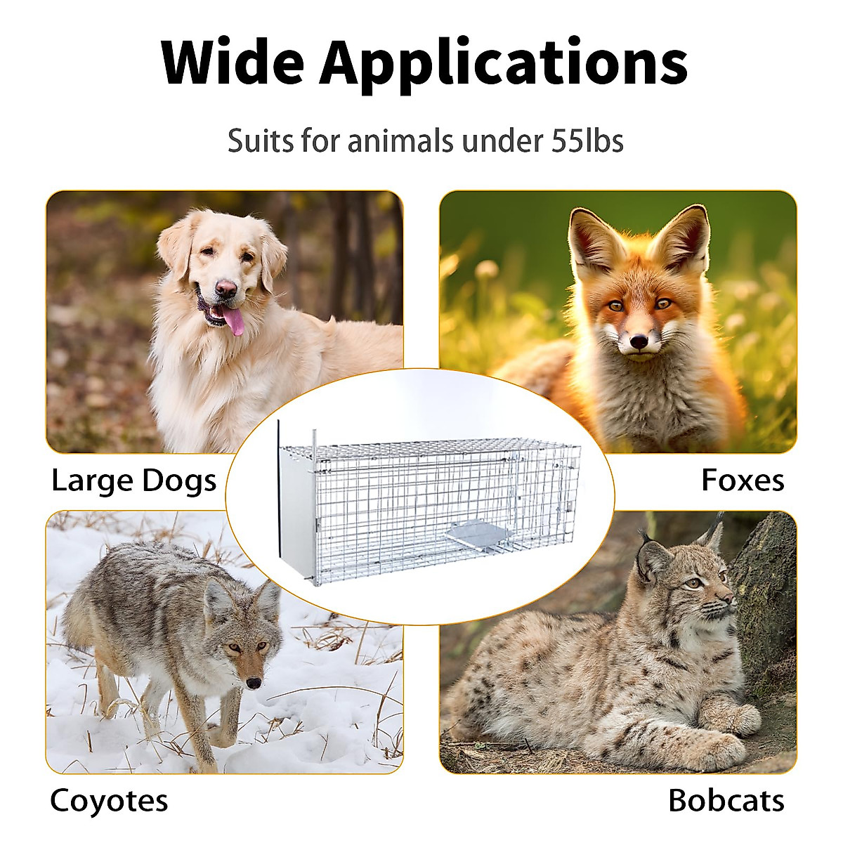 57" Large Humane Live Animal Trap,Collapsible Large Animal Catcher Cage,Cage Traps for Large Dogs up to 55 pounds,Foxes,Coyotes,Bobcat,Similar Sized Animals
