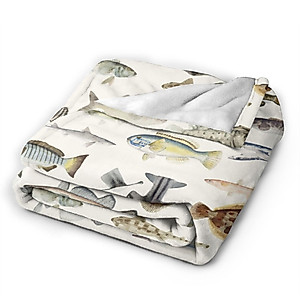 Fishing Blanket Gifts for Boys Kids - Super Soft Flannel Fleece Ocean Fish Theme Blanket Christmas Birthday Graduation Gifts for Loves Fishing Dad Father's Day Travel Sofa Bed 40"x50"