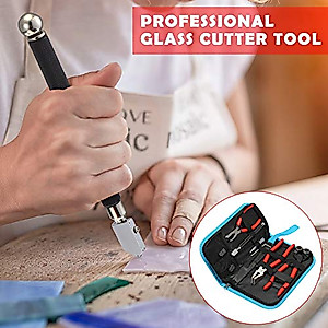 8 Pieces Glass Mosaic Cutter Kits, Including Wheeled Glass Tile Nipper, Glass Running Plier, Breaking Plier, Hex Wrench and Pencil Style Oil Feed Glass Cutting Tool, 2 Blades and Oil Dispenser