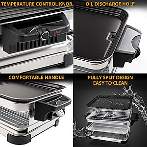 ZXMOTO Electric Smokeless Grill, 3 in 1 Korean BBQ Grill Raclette Table Grill,1600W Non-Stick Temperature Control Grill Removable Table Griddle for 7-8 Person