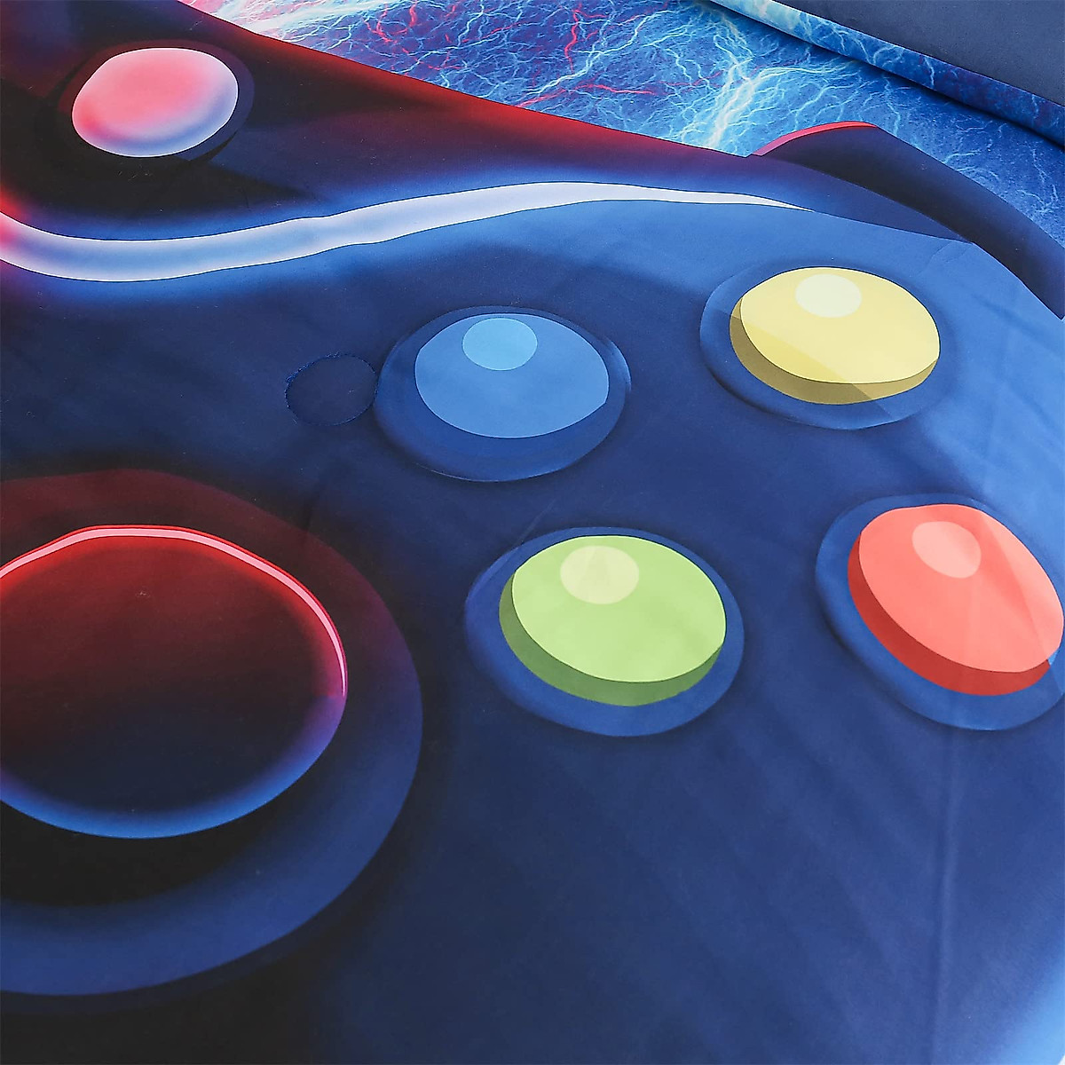 Meeting Story Gamer Gaming Bedding Sets Tie Dye Lightnings Gamepad Comforter Set for Boys Games Console Action Buttons Novelty Colorful Modern Room Decor Home Quilt Set (Twin, Red-Blue)