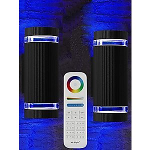 rosykite RGB Color Changing Lighting LED Double Up and Down Outdoor Wall Light 12W 1200lm,White Temperature 2700k- 6500k RGB+CCT 9 Modes Exterior Wall Lighting-ETL Listed (2 Pack)
