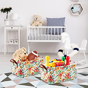 SOUJOY 4 Pack Fabric Storage Basket for Shelves, Foldable Canvas Organizer Box with Handles, Boho Flowers Closet Organizer Bin for Organizing Home Laundry Nursery Dorm Pet Gift