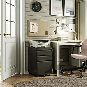 DEVAISE 3 Drawer Mobile File Cabinet with Lock, Under Desk Metal Filing Cabinet for Legal/Letter/A4 File, Fully Assembled Except Wheels, Black