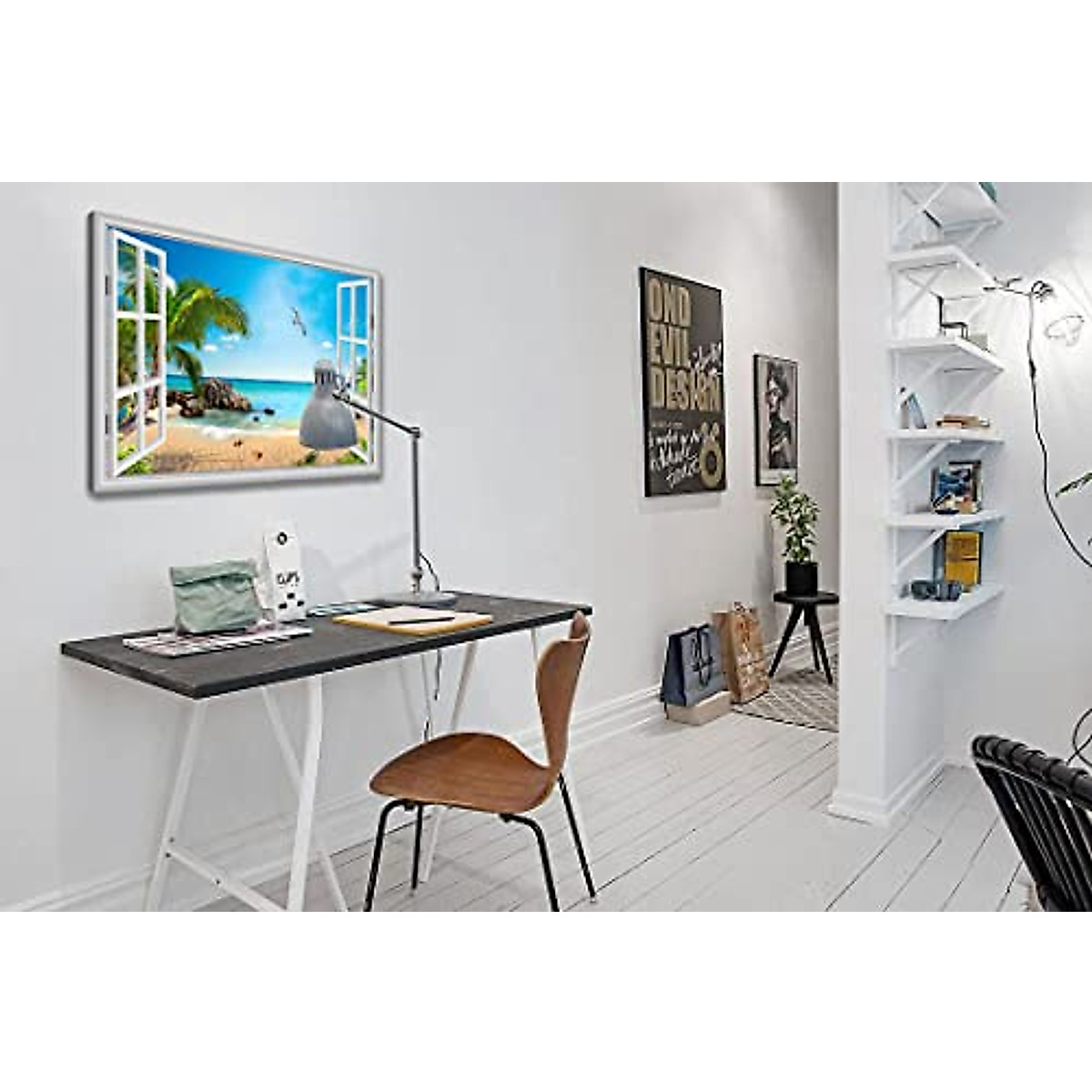 Large Beach Pictures Wall Art Canvas Print Artwork Blue Ocean Palm Tree Seascape Decor Living Room Bedroom Office with Framed 24 x36