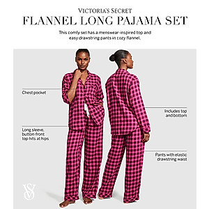 Victoria's Secret Flannel Long Pajama Set, PJ Set for Women, 2 Piece Lounge Set PJs, Flannel Pajamas, Women's Sleepwear, Pink (XL)