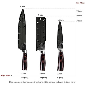 FULLHI Knife Set 3 Pieces Japanese Knife Set, Premium German Stainless Steel Kitchen Knife Set