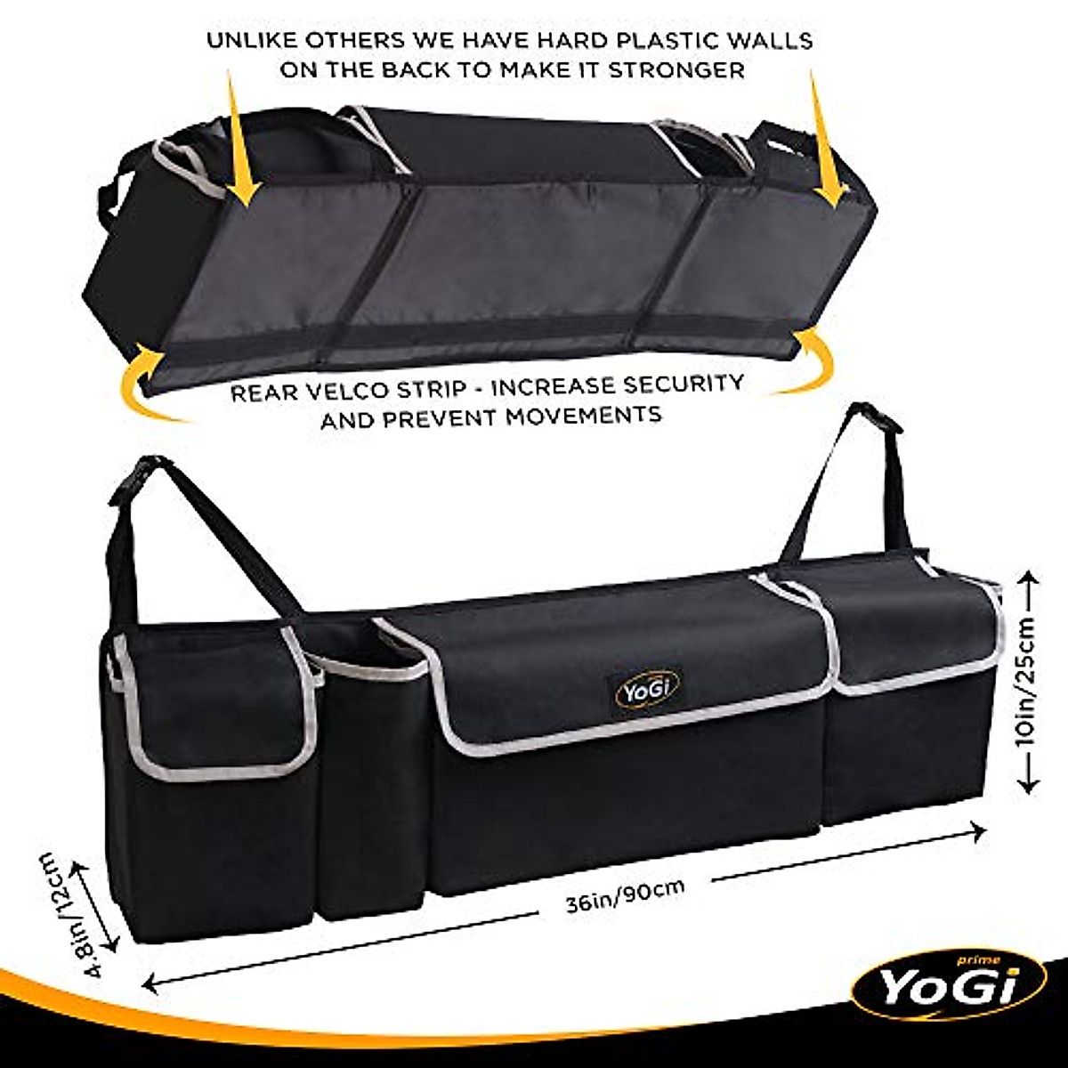Car Trunk Organizer and Storage, Backseat Hanging Organizer for SUV, Truck, MPV, Waterproof, Collapsible Cargo Storage Bag with 4 Pockets, Car Interior Accessories for Men &Women, Free Trunk Floor