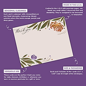 Koko Paper Co Autumn Floral Thank You Cards for Fall Events. 25 Flat Thank You Cards + 25 Bright White Envelopes. Made in the U.S.A.