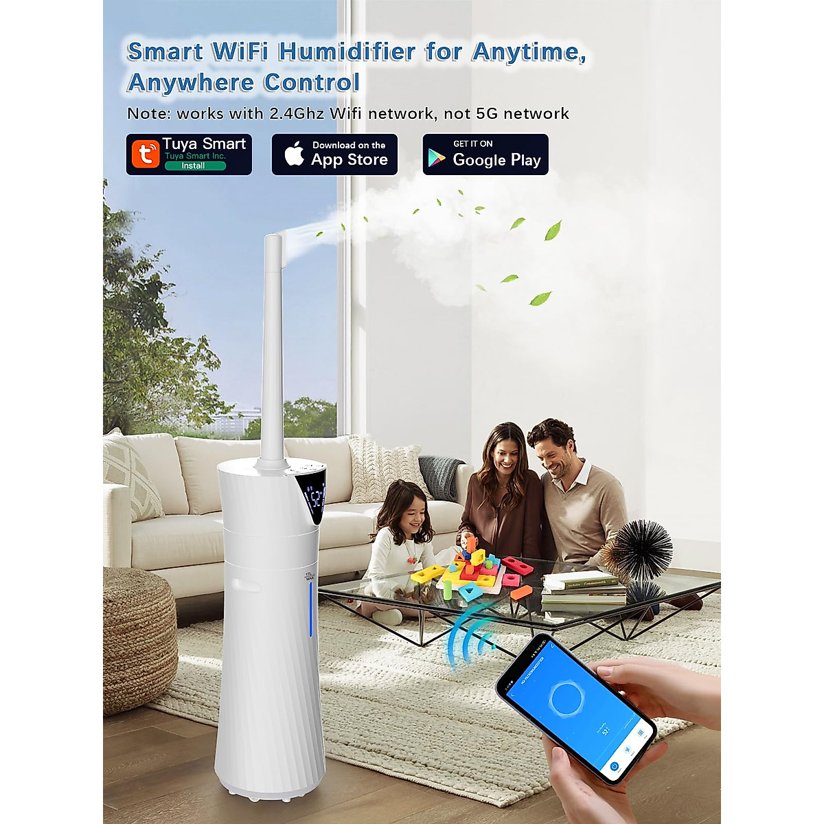 MONISEN Smart Humidifier Large Room for 2000 sq ft, 17L/4.5Gal Humidifiers for Bedroom with Wi-Fi App & Remote Control, Ultrasonic Cool Mist Large Humidifiers for Home with Essential Oil Box, 3 Speed