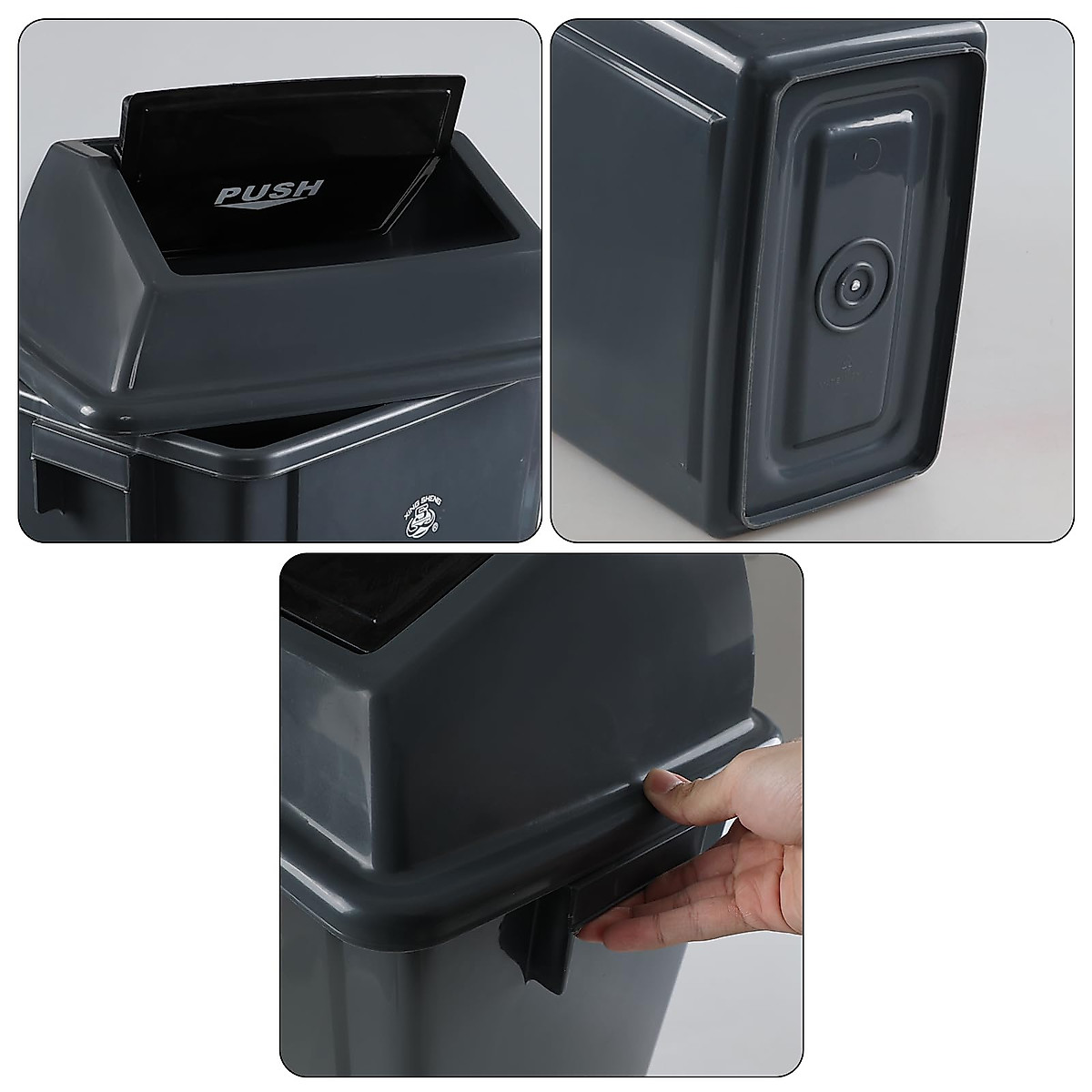 Xowine 15 Gallon Kitchen Swing Top Garbage Can, 4-Pack Plastic Swing Top Lid Trash Can, Gray