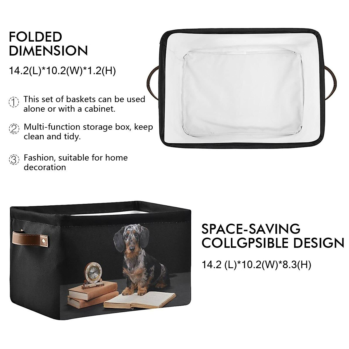 ALAZA Funny Dachshund Dog Black Foldable Storage Box Storage Basket Organizer Bins with Handles for Shelf Closet Living Room Bedroom Home Office 1 Pack