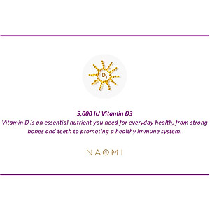 NAOMI Activated Vitamin D, Vitamin D3 5000 IU with Magnesium Supplement, Vitamin D for Strong Bones, Balanced Mood and Optimal Immune Support, K Minerals, D Vitamin IU- 60 Veggie Capsules
