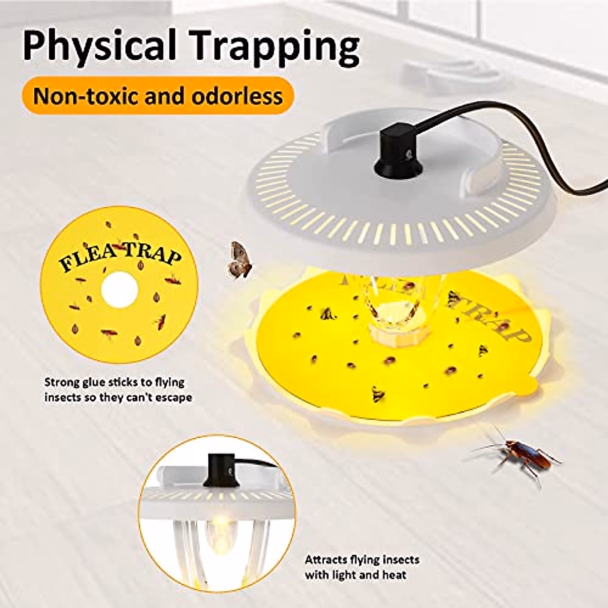 Redeo Flea Trap 2 Pack Sticky Dome Bed Bug Traps with 4 Light Bulbs and 8 Sticky Glue Boards, Odorless Non-Toxic Flea Light Traps for Inside Your Home Safe for Kids & Pets