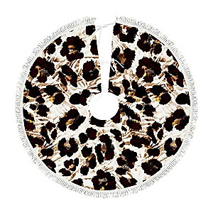 Dream Bay Christmas Tree Skirt,﻿Leopard Christmas Tree Mat for Xmas Party Decoration 30x30 Inches