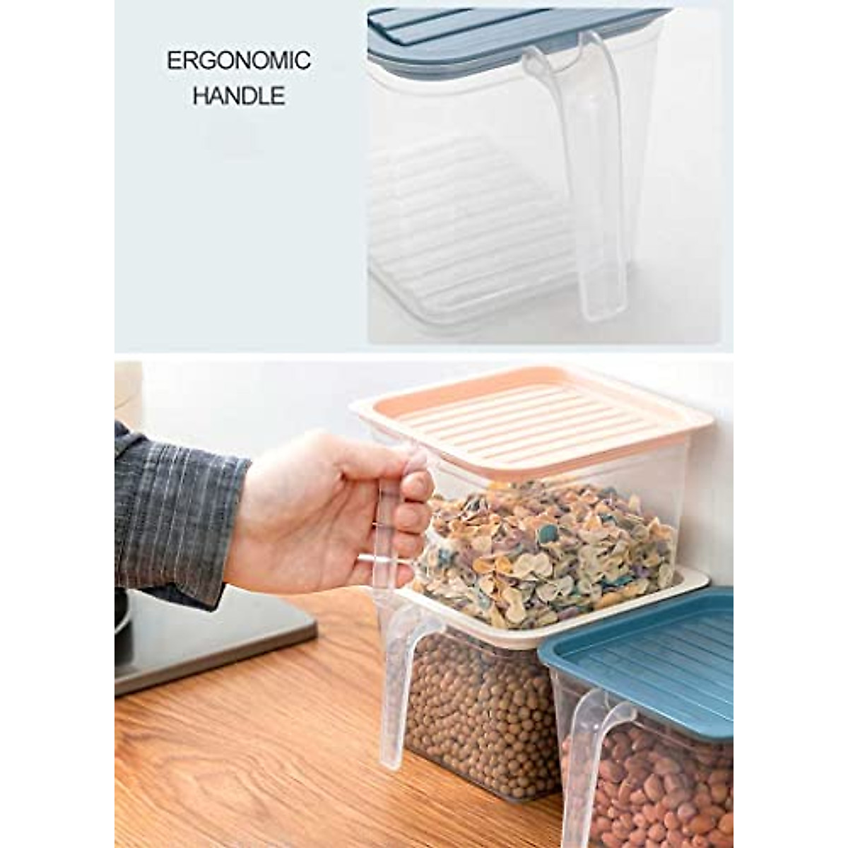 SERENITA Food storage containers bins with Handle Lids, 1 Qt 4 pieces stackable Set of 4 BPA Free. Pantry bins for kitchen refrigerators. Keep meal cereal flour sugar