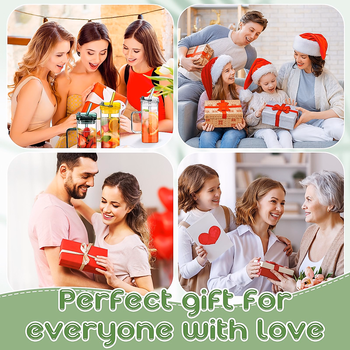 Rtteri 6 Sets Square Glass Cups with Lids and Straws Coffee Cups with Handle Drinking Glasses Wide Mouth Multi Colored Glass Tumbler with Handle for Home Employee Coworkers (16 Oz, Medium)