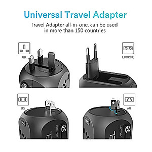 UPPEL Universal Travel Adapter Power Adapter All in One European Adapter Travel Converter with QC3.0&USB&Type-C Port Function Charger,Universal Plug Adapter Used in UK/US/EU AU/Asia(200 Countries)