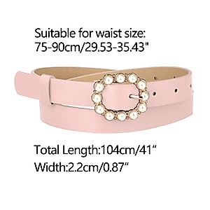 Allegra K Womens Pearl Waistband Skinny Leather Adjustable Pin Buckle Belt for Jeans Dresses Pants 75-90cm/29.53"-35.43" Light Pink