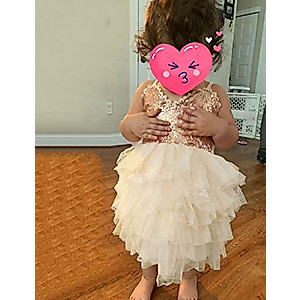 Cilucu Girls Dress Toddler Kids Party Dress Sequin Tutu Pageant Lace Dresses Gown for Flower Girl Baby Rose Gold Off White 3T-4T
