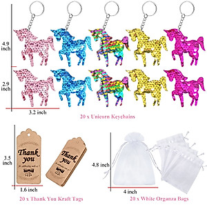 CiciBear 60 Pack Double-Deck Unicorn Sequin Keychain Set with 20 Unicorn Keychains, 20 Thank You Tags and 20 Gift Bags for Forest Animal Party Favor, Kids and Adult Birthday, Baby Shower, 5 Colors