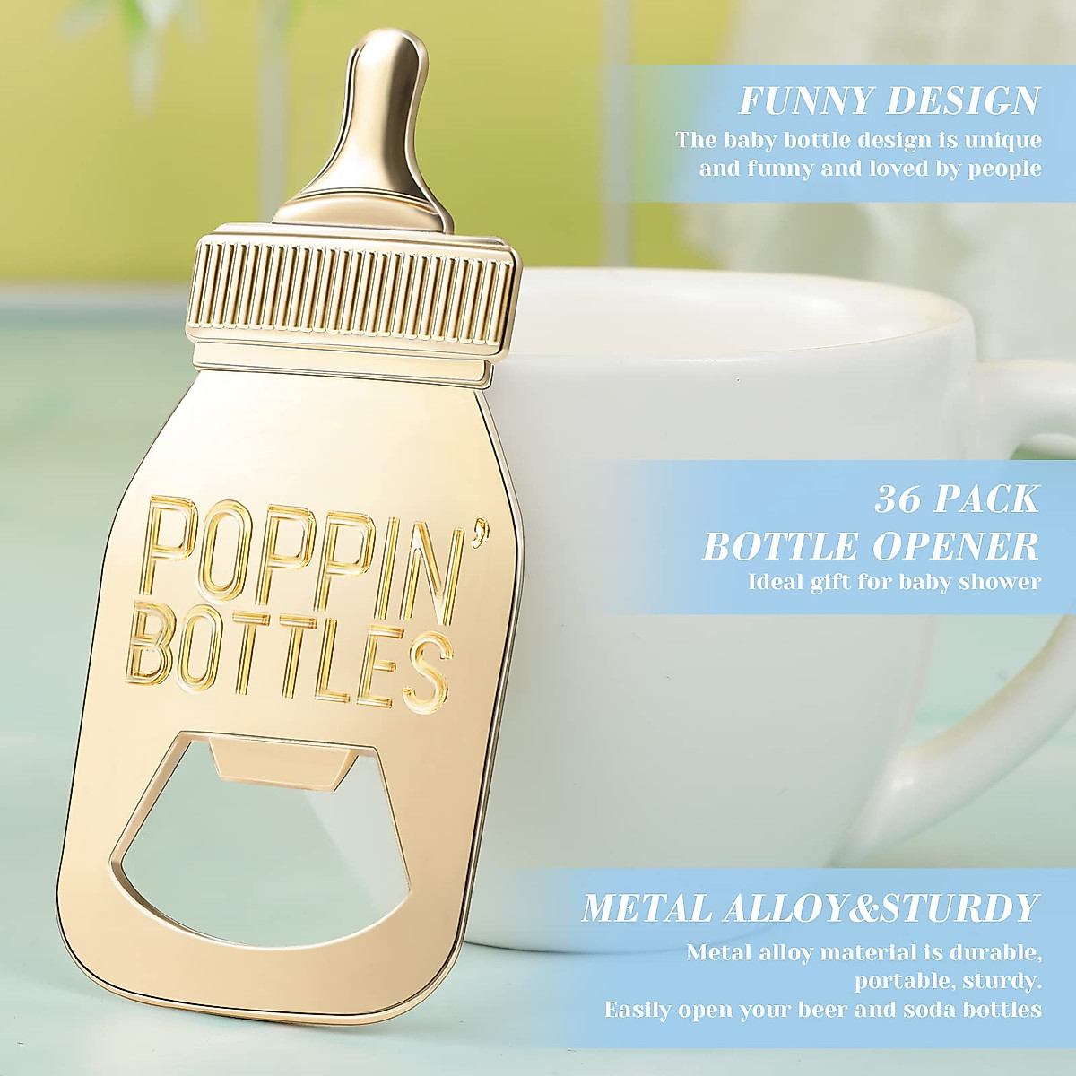50 Pieces Bottle Opener Baby Shower Favor Cute Poppin Bottles Baby Shower Souvenirs for Guest Prize Party Winner Boy or Girl Gender Reveal Party Thank You Present Party Decoration Supplies (Blue Box)