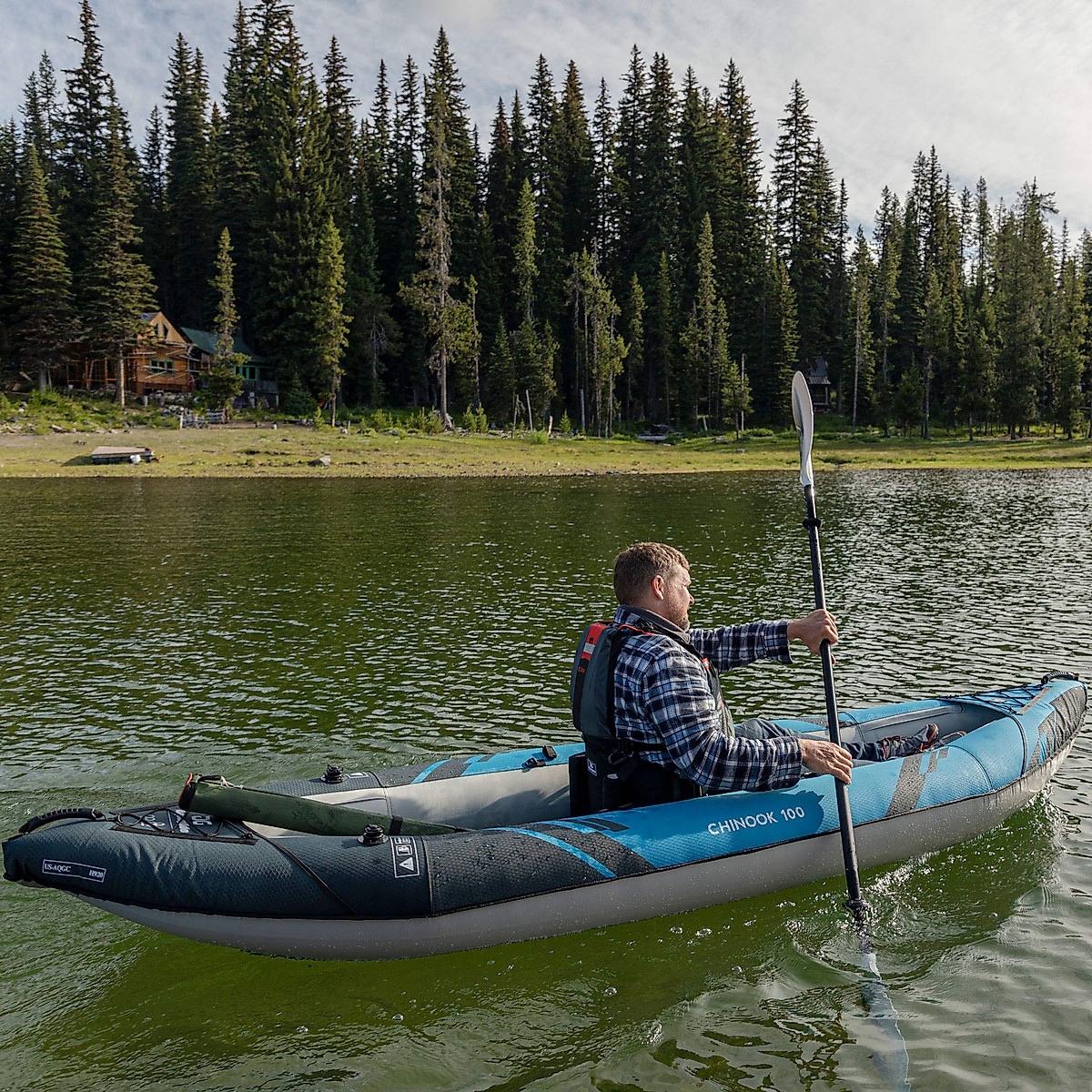 AQUAGLIDE Chinook 100 Inflatable 10' Foot Kayak Kit Packable Includes Pump for Adults Family Friendly Adaptable 1 or 2 Riders Blow Up Recreational Kayaking for Angler Fishing Hunting Paddling