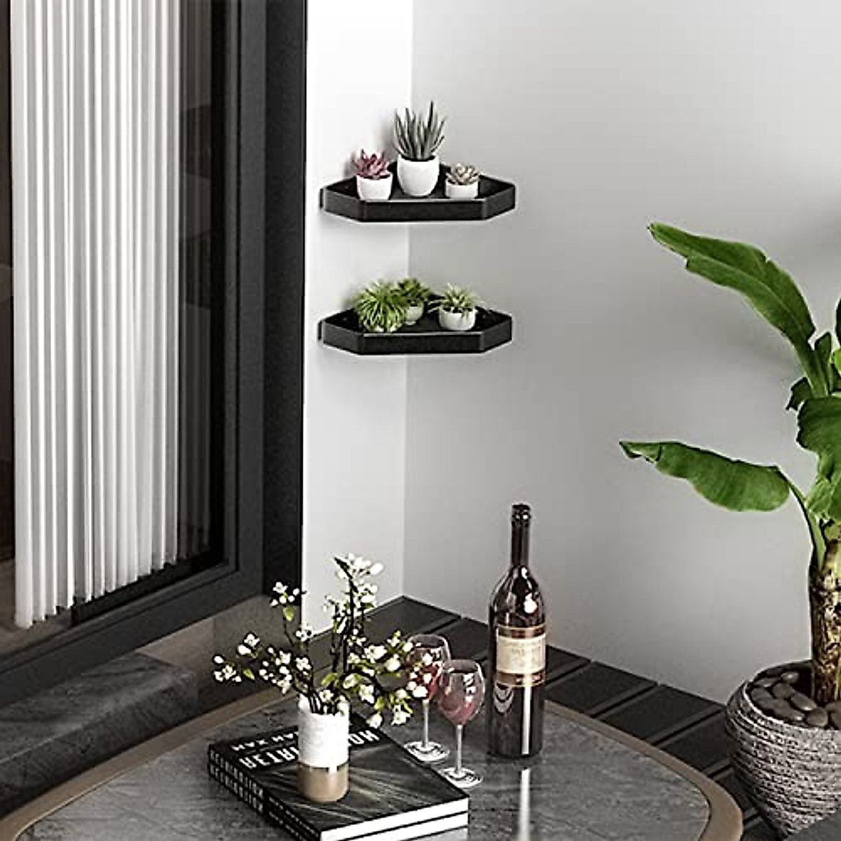 Corner Shower Caddy Organizer, 2 Pack Shower Shelves for Inside Shower, Adhesive Bathroom Wall Shower Organizer Accessories, Space Aluminum Corner Shower Shelf with 4 Hooks