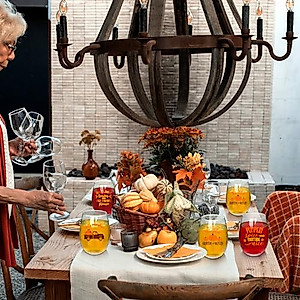 CNVOILA Fall Wine Glass Set: Stemless Drinking Glasses & Cups for Thanksgiving, Autumm Halloween Decor & Decorations, Pumpkin Mugs Cuos Perfect Fall Gifts 4pc