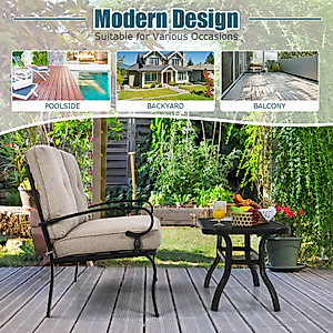 Tangkula Patio Loveseat with Table Set, 2 Seat Cushioned Sofa with Coffee Table, Patio Conversation Sofa Set with Rustproof Frame, 2 Pieces Outdoor Furniture Set for Garden, Poolside, Balcony (Beige)