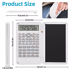 LINGSFIRE Scientific Calculator with Erasable Writing Board, 10-Digit LCD Display Foldable Desk Calculator Physics Graphing Calculator for Student Teacher Financial Office Business High School, White