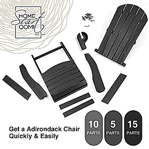hOmeQomi Adirondack Chair, All Weather Resistant Plastic Chairs with Cup Holder, 5 Easy Steps to Install, Outdoor Chairs for Patio, Garden, Backyard Deck, Lawn, Fire Pit - Black