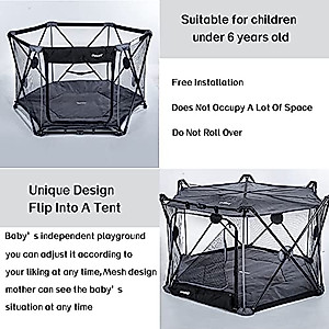 Abon Babies 6 Panel Play Pen Playard for Infants Portable Indoor and Out Door Washable Easy Assemble Play Activity Area with Mat and Carrying Bag for 1-6 Age 53" Wx 30" H(Grey