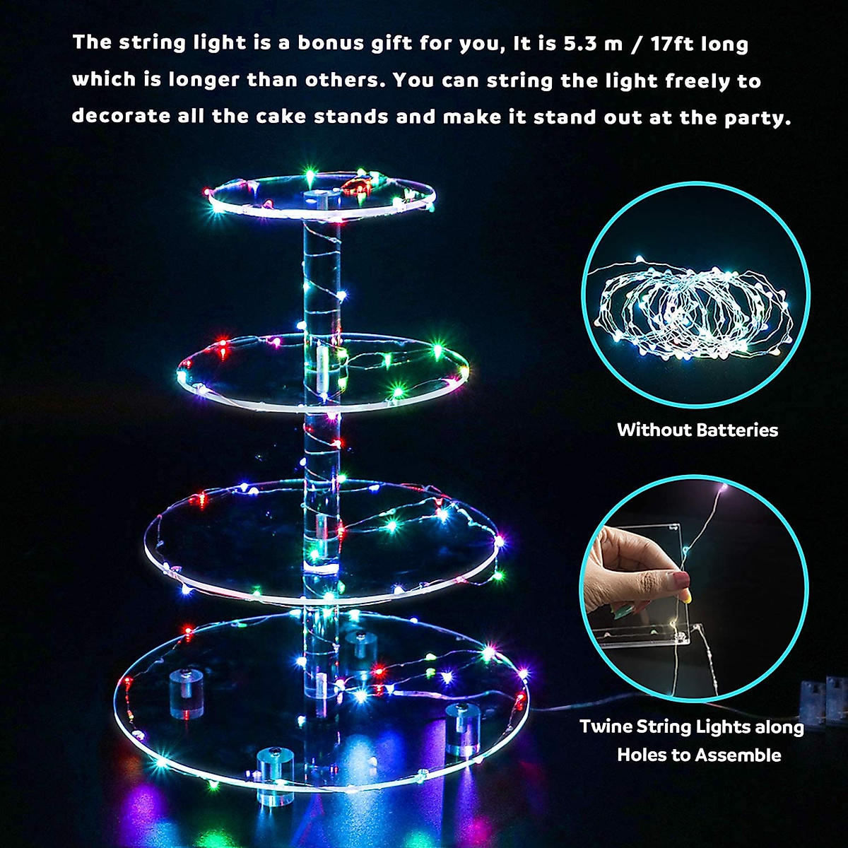 YestBuy 3 Tier Shelf Cake Pop Stand (Blue) +4 Tier Round Cupcake Stand – Premium Cupcake Holder – Acrylic Cupcake Tower Display – Display for Pastry Weddings, Birthday Parties & Events (Multicolored)