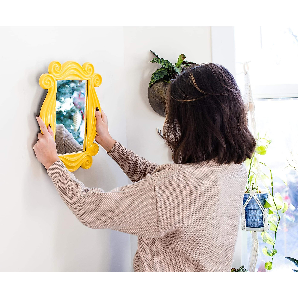 Ukonic Friends TV Show Yellow Peephole Frame Door Mirror | Hanging Mirror For Entryway, Living Room, Bedroom | Authentic Replica Of Friends Door Frame From Monica Geller's Apartment | 15 x 11 Inches