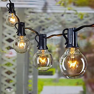 50Feet G40 Outdoor String Lights Hanging Globe Patio Lights with 52 Clear Bulbs(2 Spare), UL Listed Connectable Backyard Lights for Indoor Outdoor Decor, 50 Hanging Sockets, E12 Base, 5W Bulb, Black