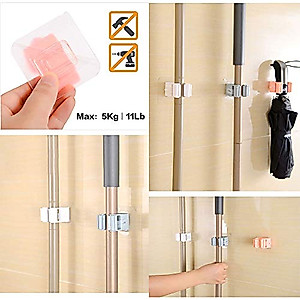 [4Pack] Mop and Broom Holder Broom Organizer Grip Clips, Self Adhesive Reusable No Drilling Super Anti-Slip, Wall Mounted Storage Rack Storage & Organization for Your Home, Kitchen and Wardrobe