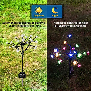 Solar Garden Tree Lights Outdoor Decoration - 2 Pack Solar Flower Lights with 40 Cute Fairy Christmas Leds ,Rechargeable Solar Powered Landscape Decorative Lights for Yard, Lawn, Walkway, Home Decor